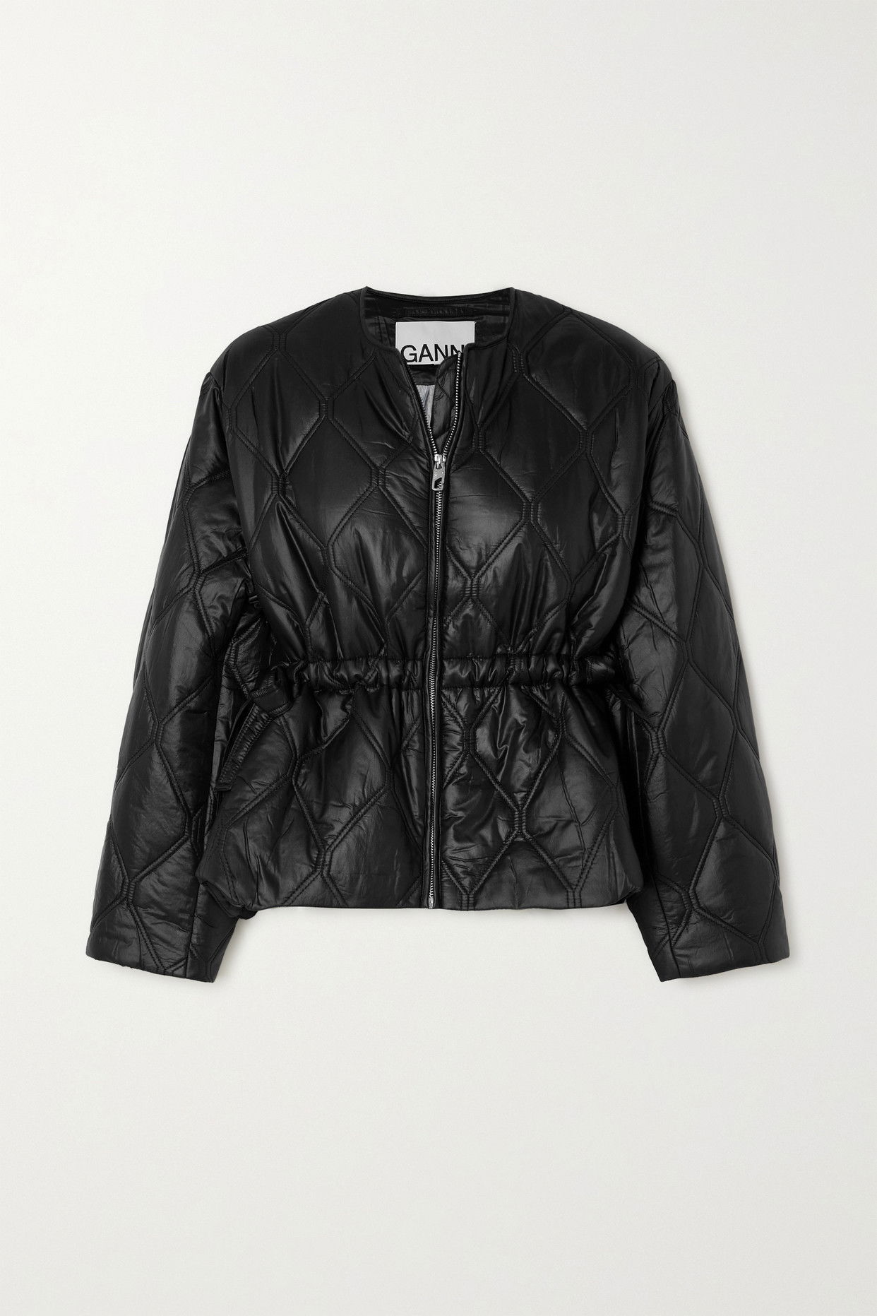 GANNI Quilted Glossed Recycled-Shell Jacket in Black | Endource