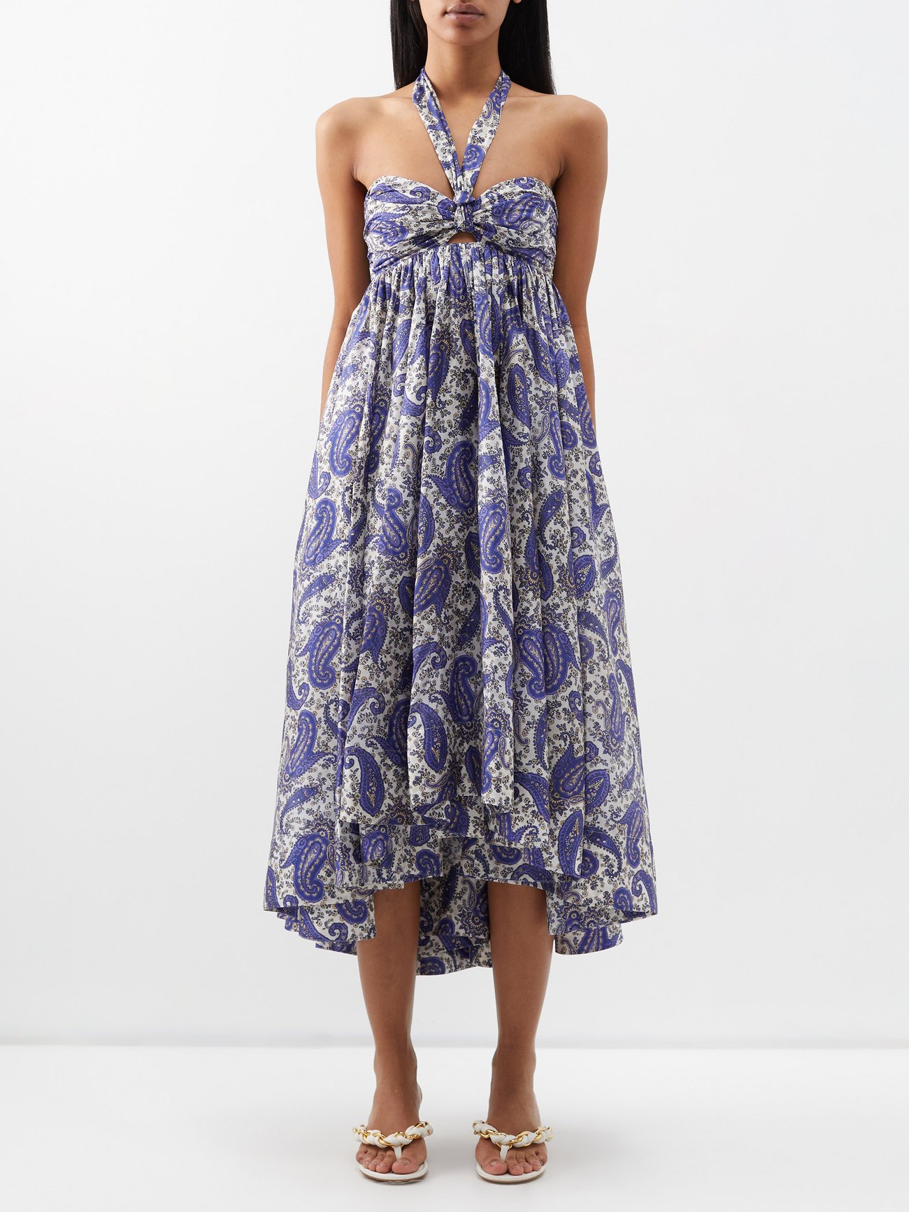 ZIMMERMANN Devi Paisley-Print Silk Midi Dress in Blue | endource