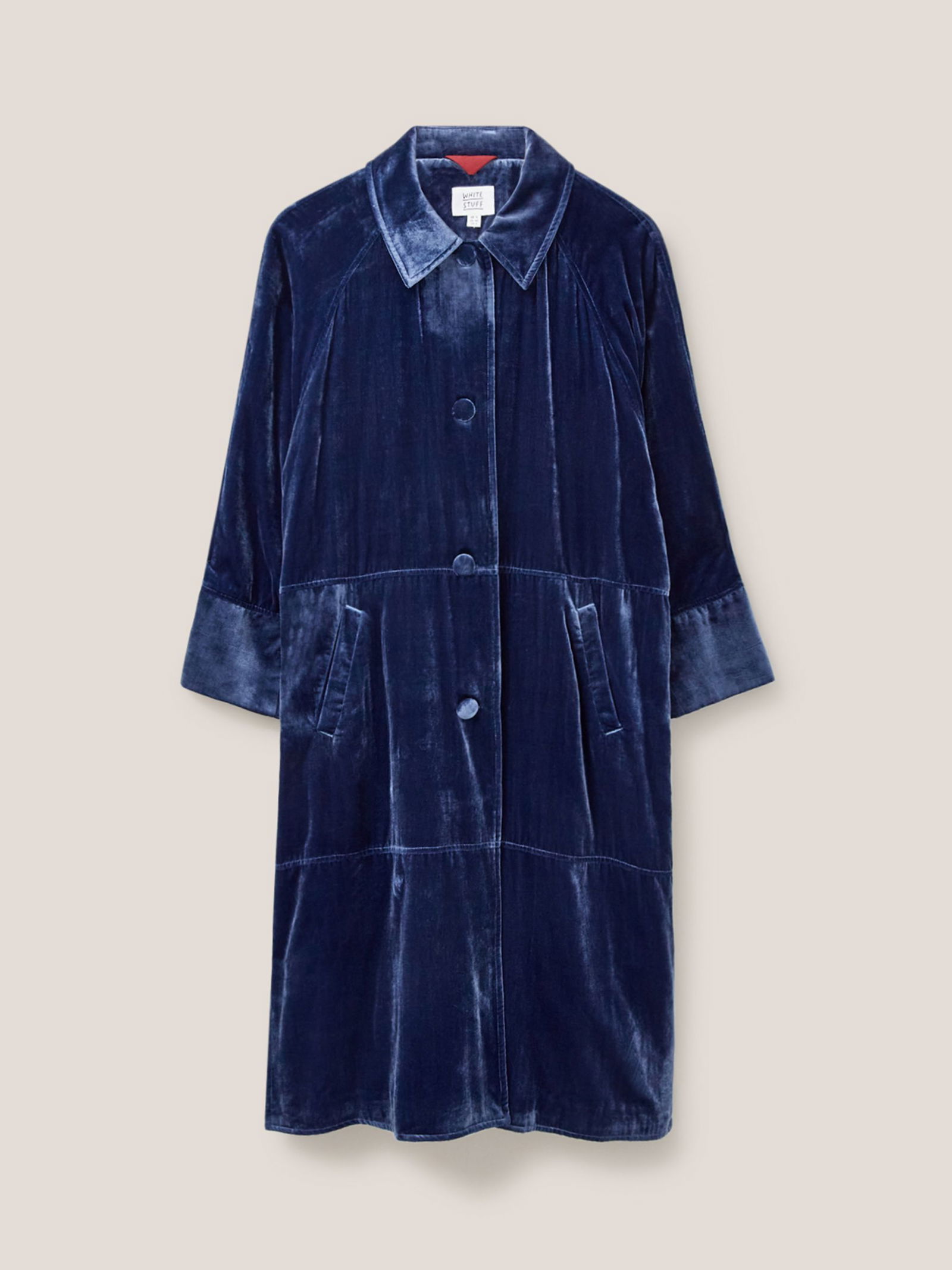 WHITE STUFF Velvet Duster Coat in Deep Blue | endource