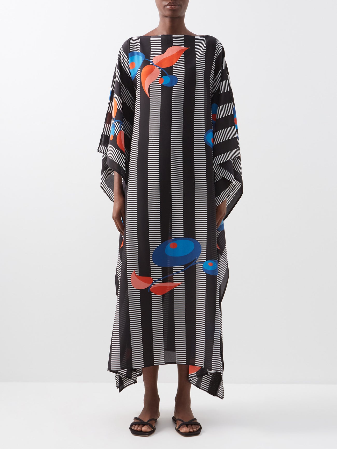 LOUISA PARRIS The Long Geometric-Print Silk Maxi Dress in Blue | endource