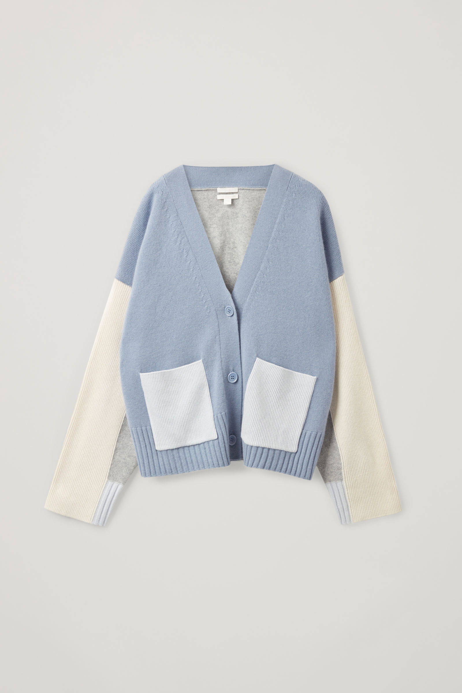 COS Cashmere Contrast Panel Cardigan in LIGHT BLUE / MULTI | endource