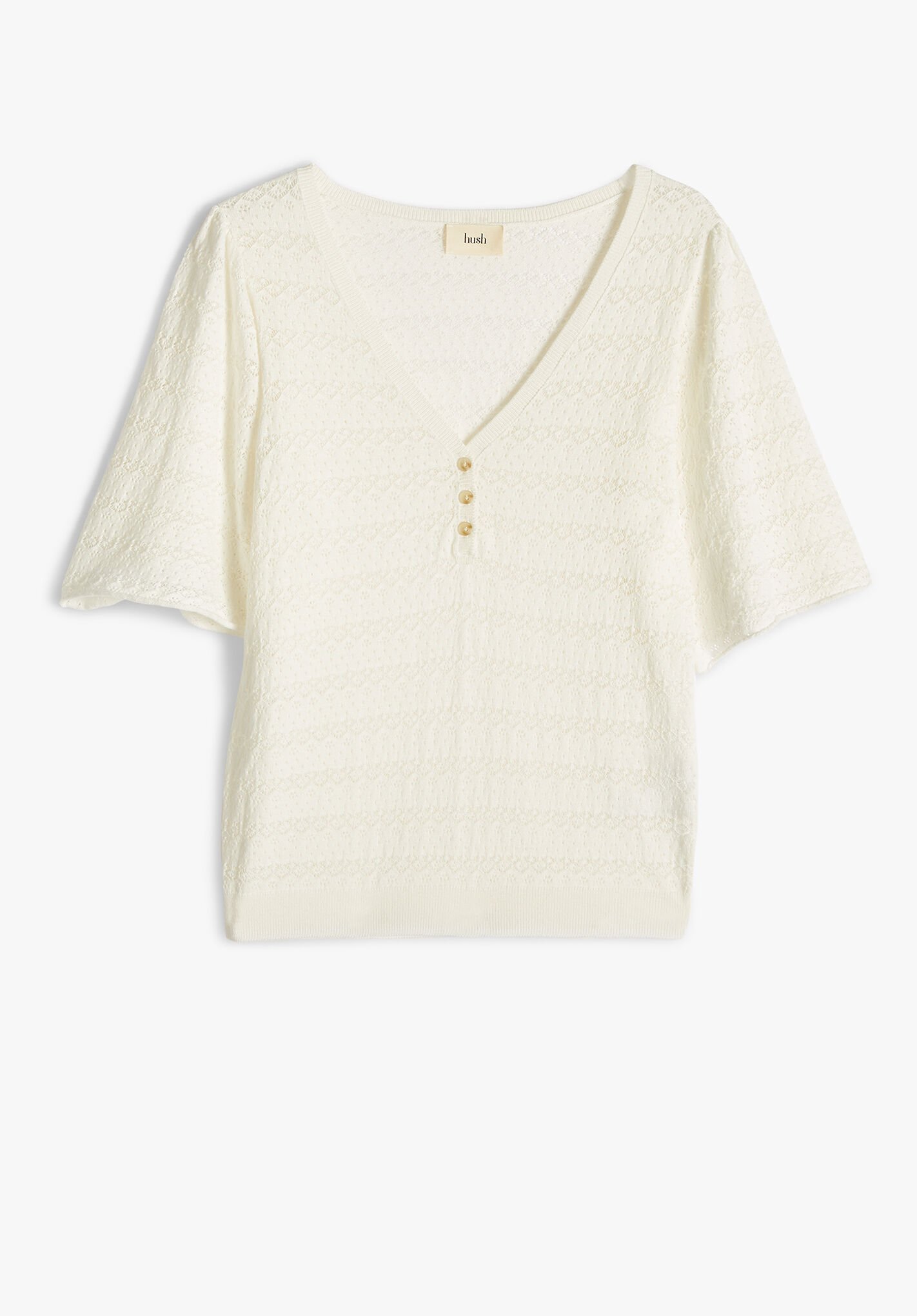 HUSH Mika Pointelle Knitted Top in Ecru | endource