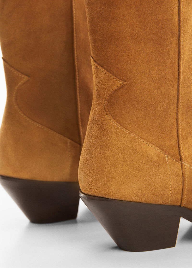 MANGO Cowboy Split Leather Ankle Boot in Tobacco Brown | endource