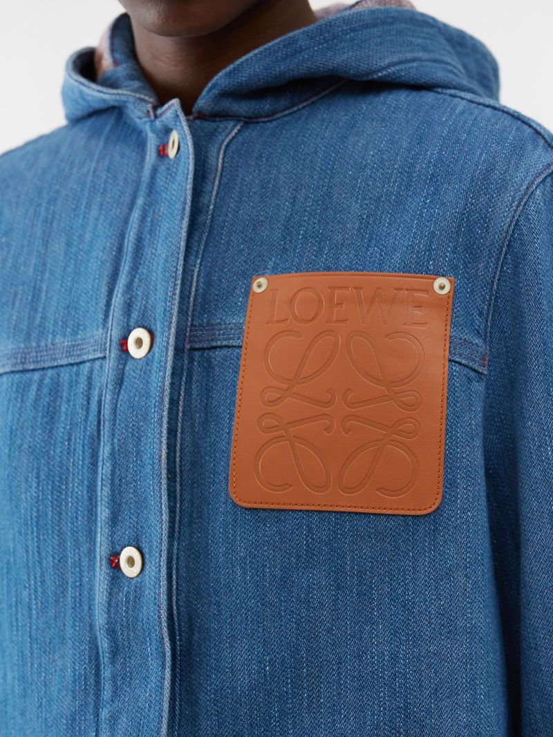 LOEWE Logo-Patch Hooded Denim Jacket in Blue | endource
