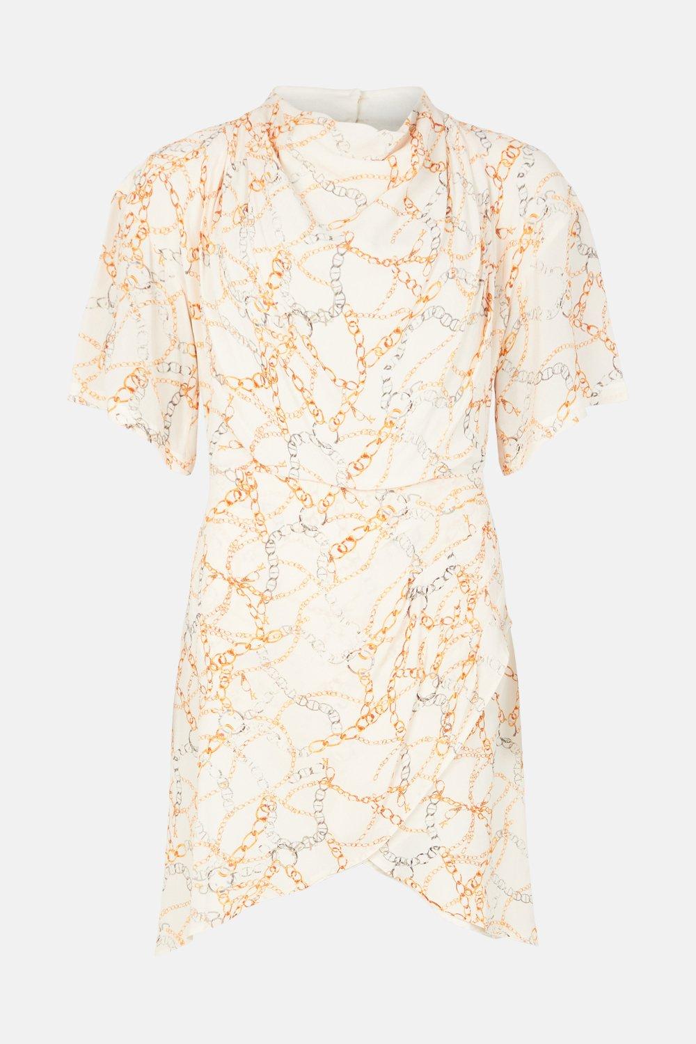 Karen Millen Viscose Crepe Chain Cowl Neck Woven Mini Endource