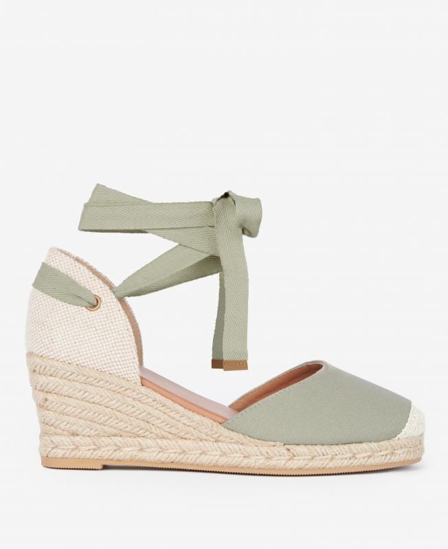 BARBOUR Candice Tie-Up Espadrille Wedges in Classic Beige | endource