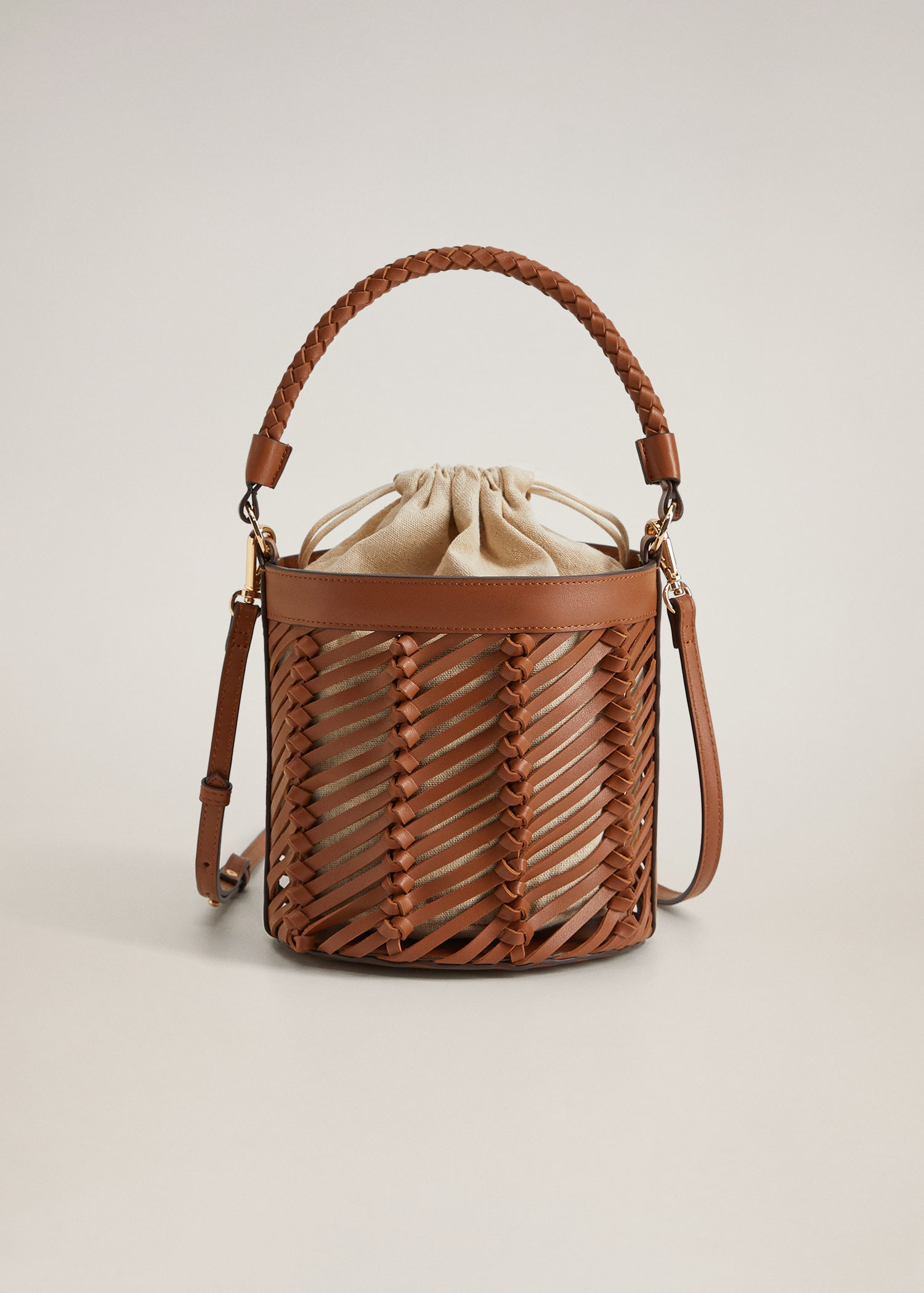 MANGO Woven Lattice Bucket Bag in Medium Brown | Endource