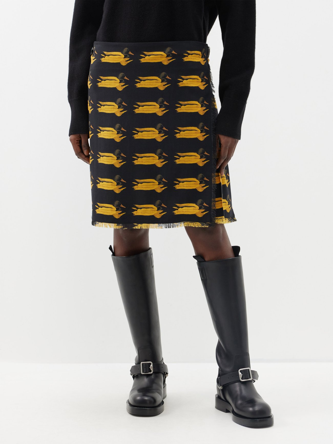 BURBERRY Duck-Jacquard Wool Midi Skirt in Black | Endource
