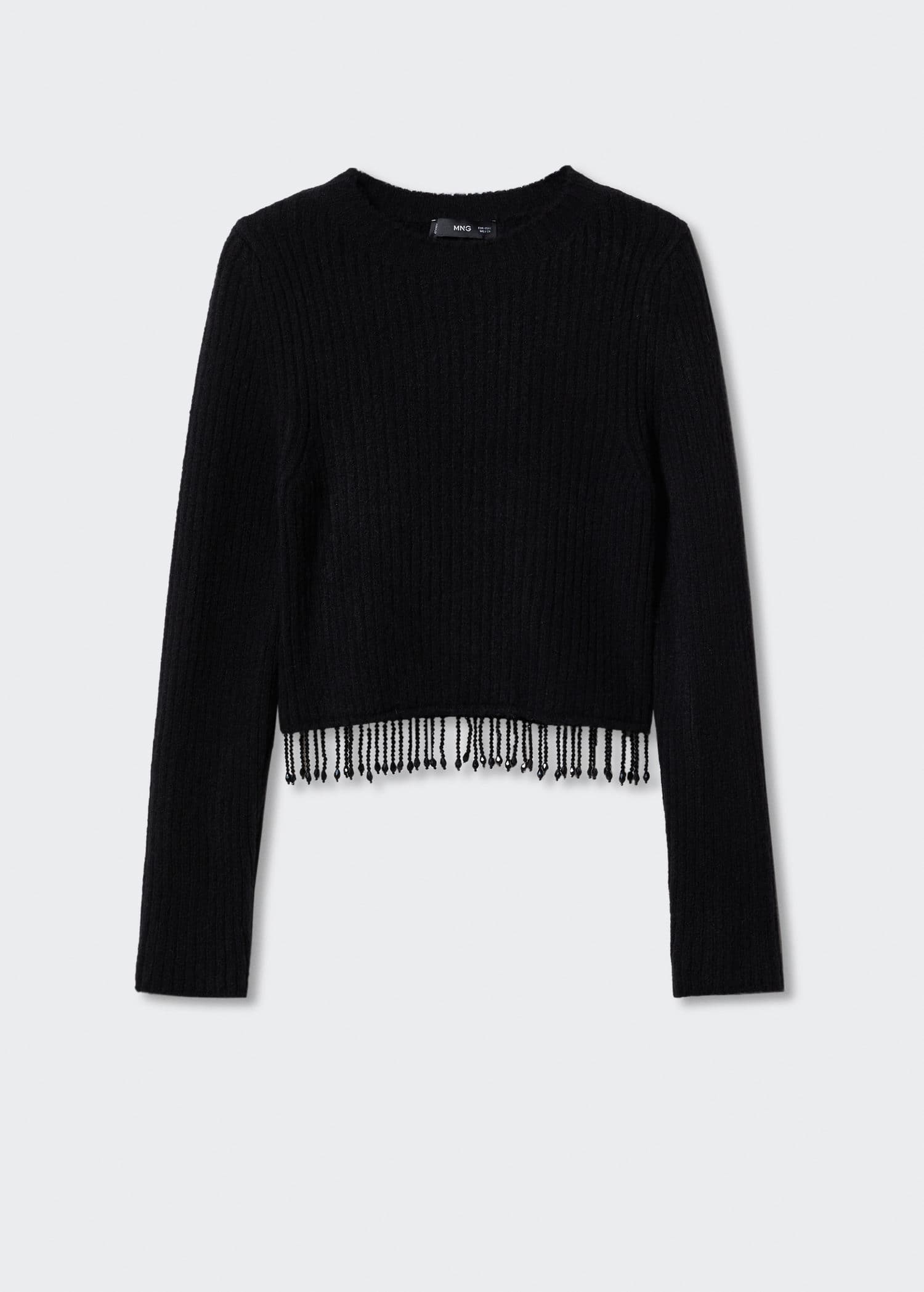 MANGO Beaded Ribbed Sweater in Black | Endource