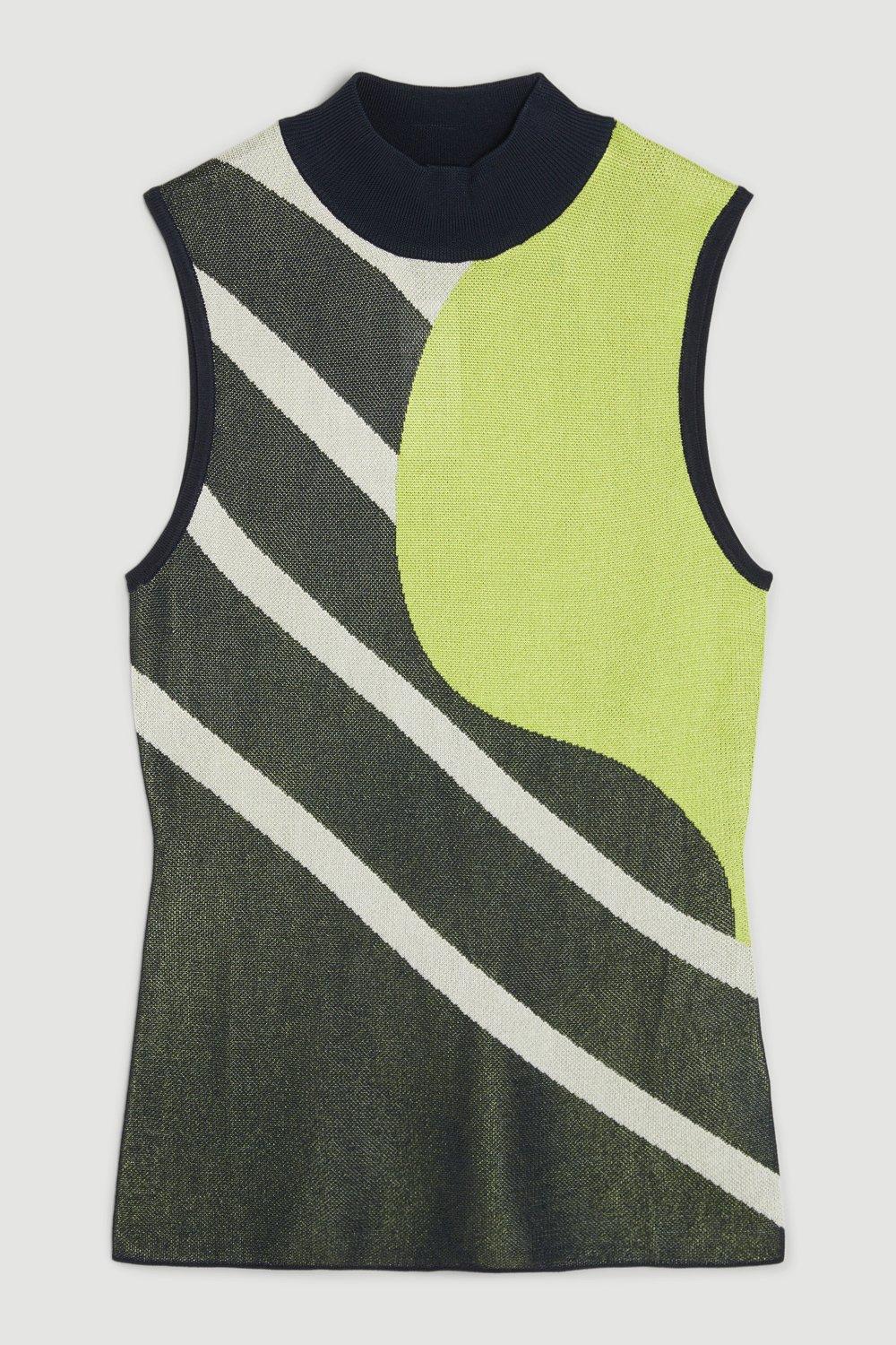 KAREN MILLEN Slinky Knit Jacquard Abstract Top in Lime | endource