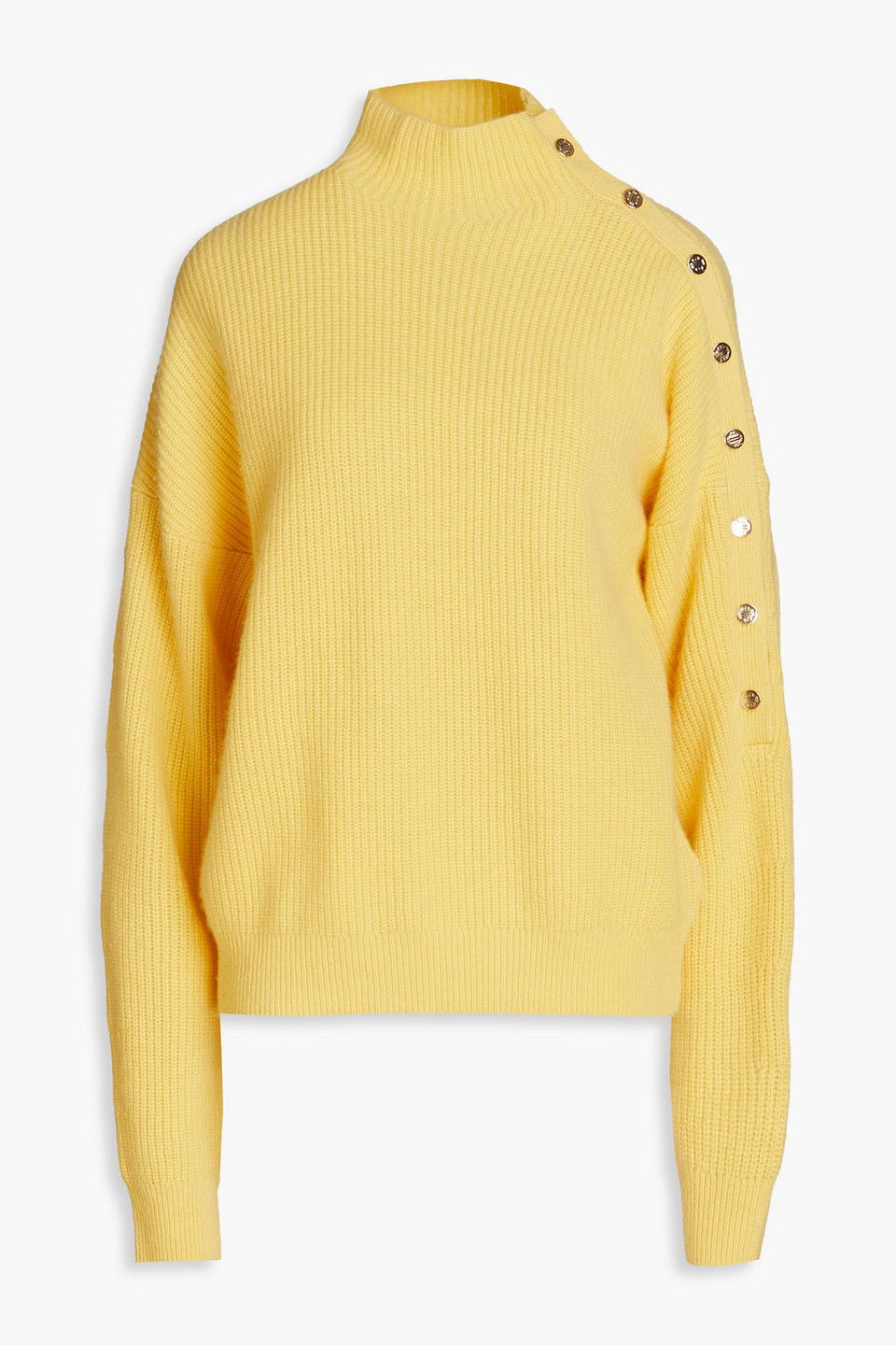 MAJE Mandarine Ribbed Cashmere Turtleneck Sweater in Yellow | endource