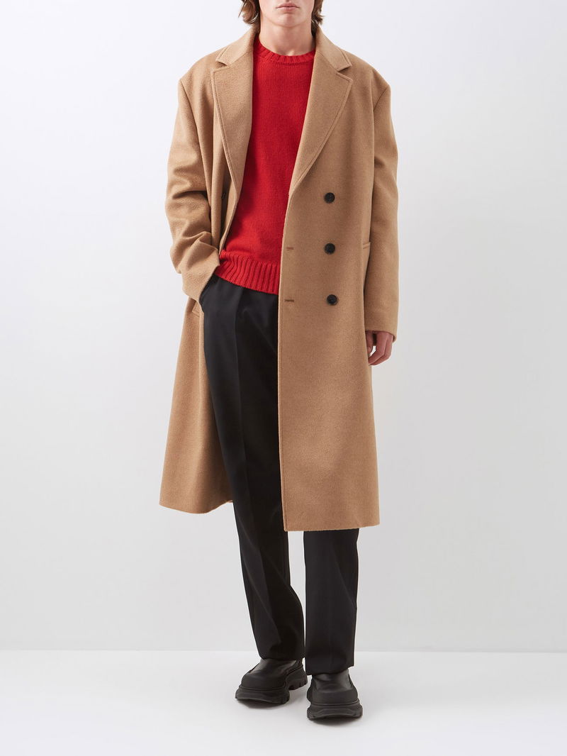 Valentino Double-Breasted Camel-Wool Overcoat in Camel | Endource