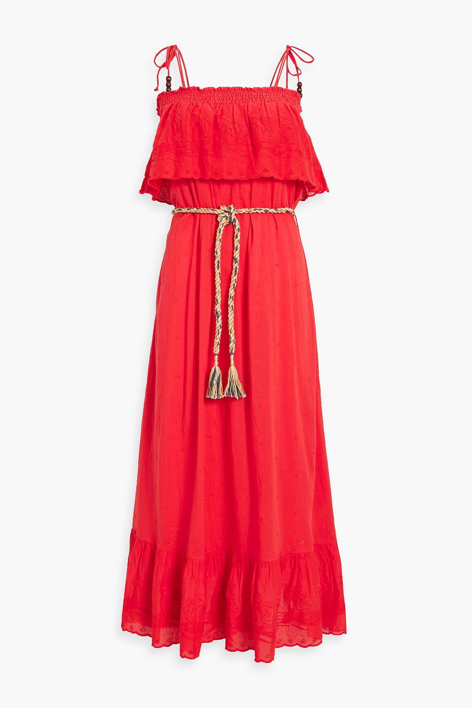 ANTIK BATIK Felicia Ruffled Swiss-Dot Cotton Maxi Dress in Red | Endource