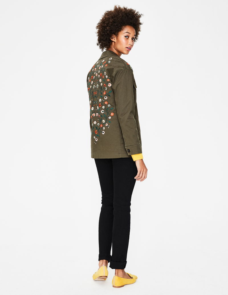 BODEN Ruby Embroidered Jacket in Classic Khaki | endource
