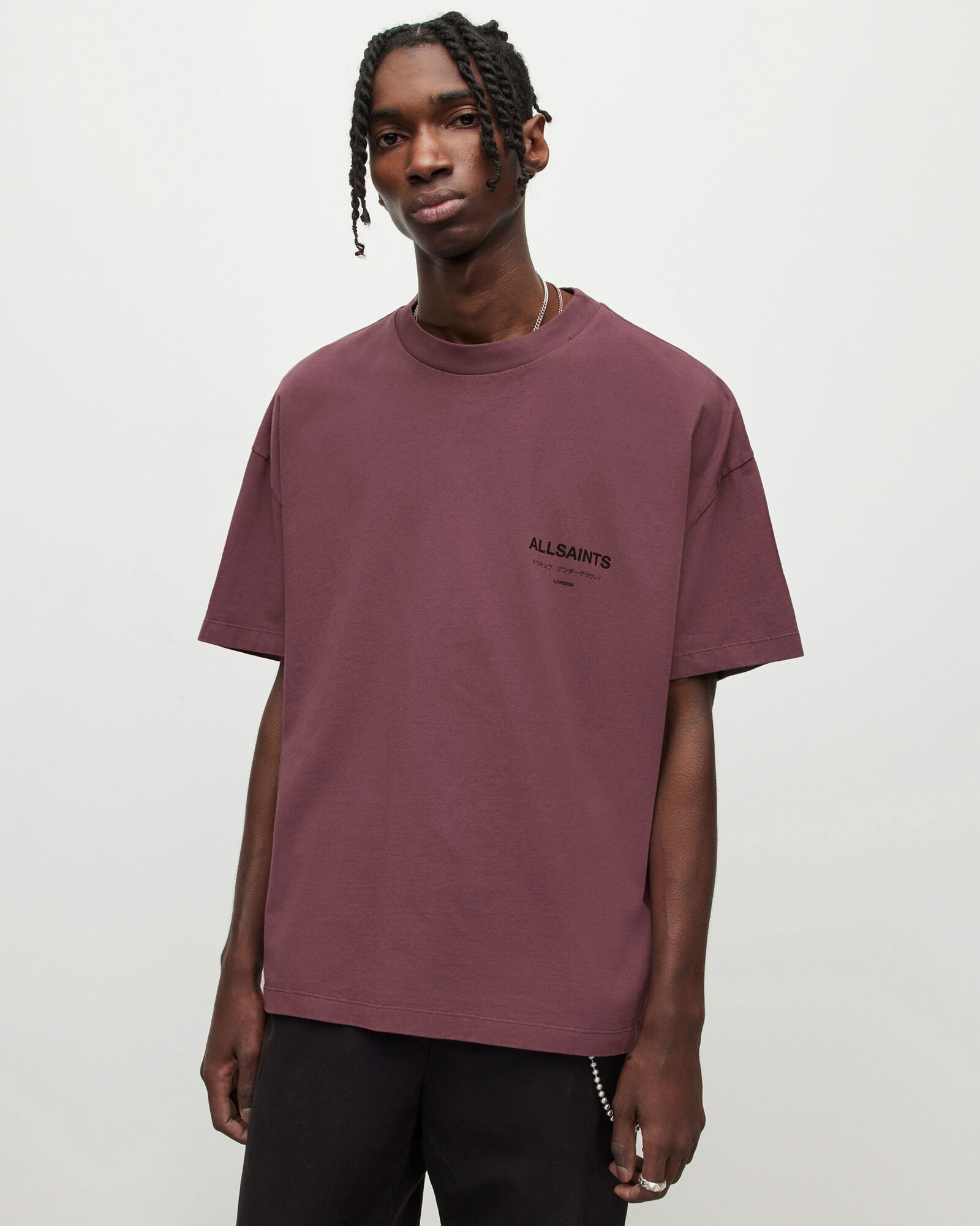 ALLSAINTS Underground Crew T-Shirt in Sage Purple | endource