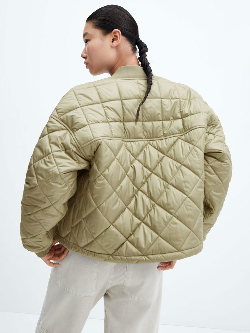 MANGO Quilted Bomber Jacket in Khaki | Endource
