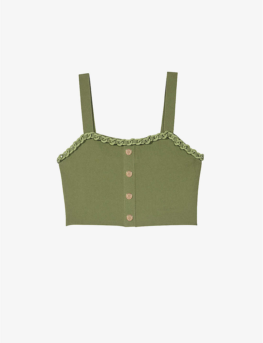 MAJE Chain-Trim Cropped Stretch-Woven Top in Bruns | endource