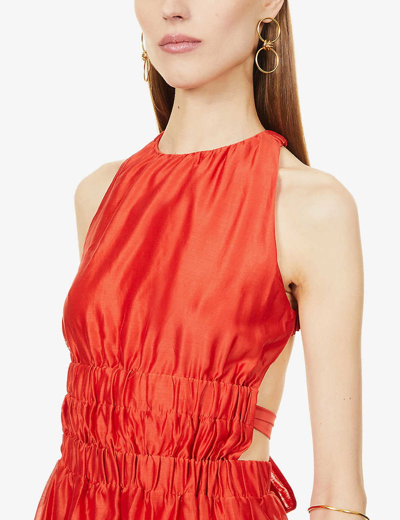 SIR Lucelia Cotton And Silk-Blend Maxi Dress in RED | endource