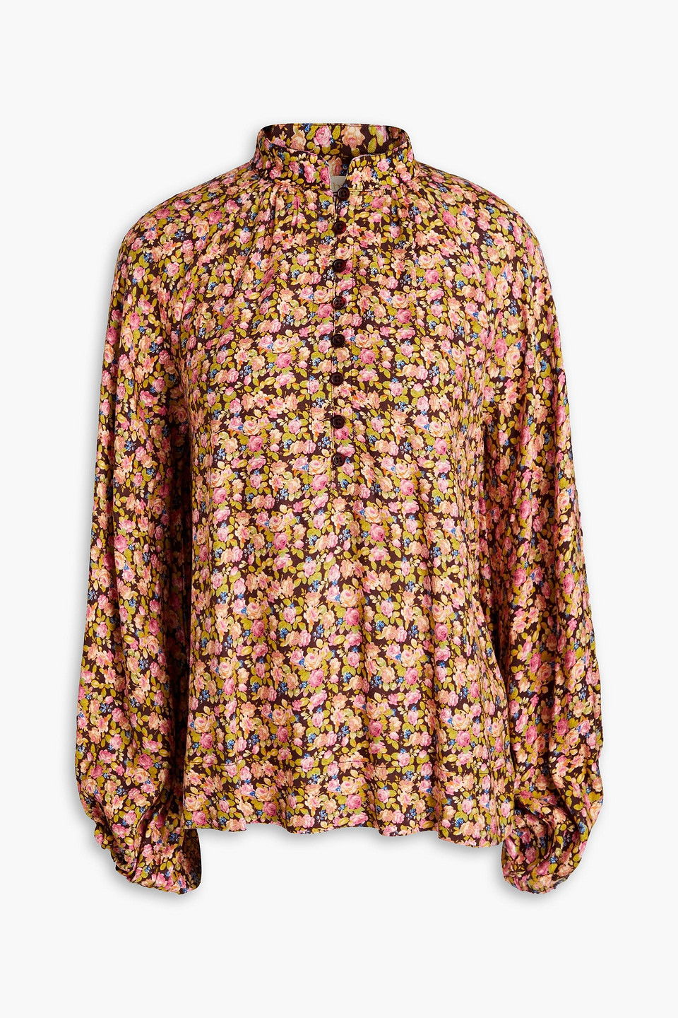 BYTIMO Gathered Floral-Print Twill Blouse in Pink | endource