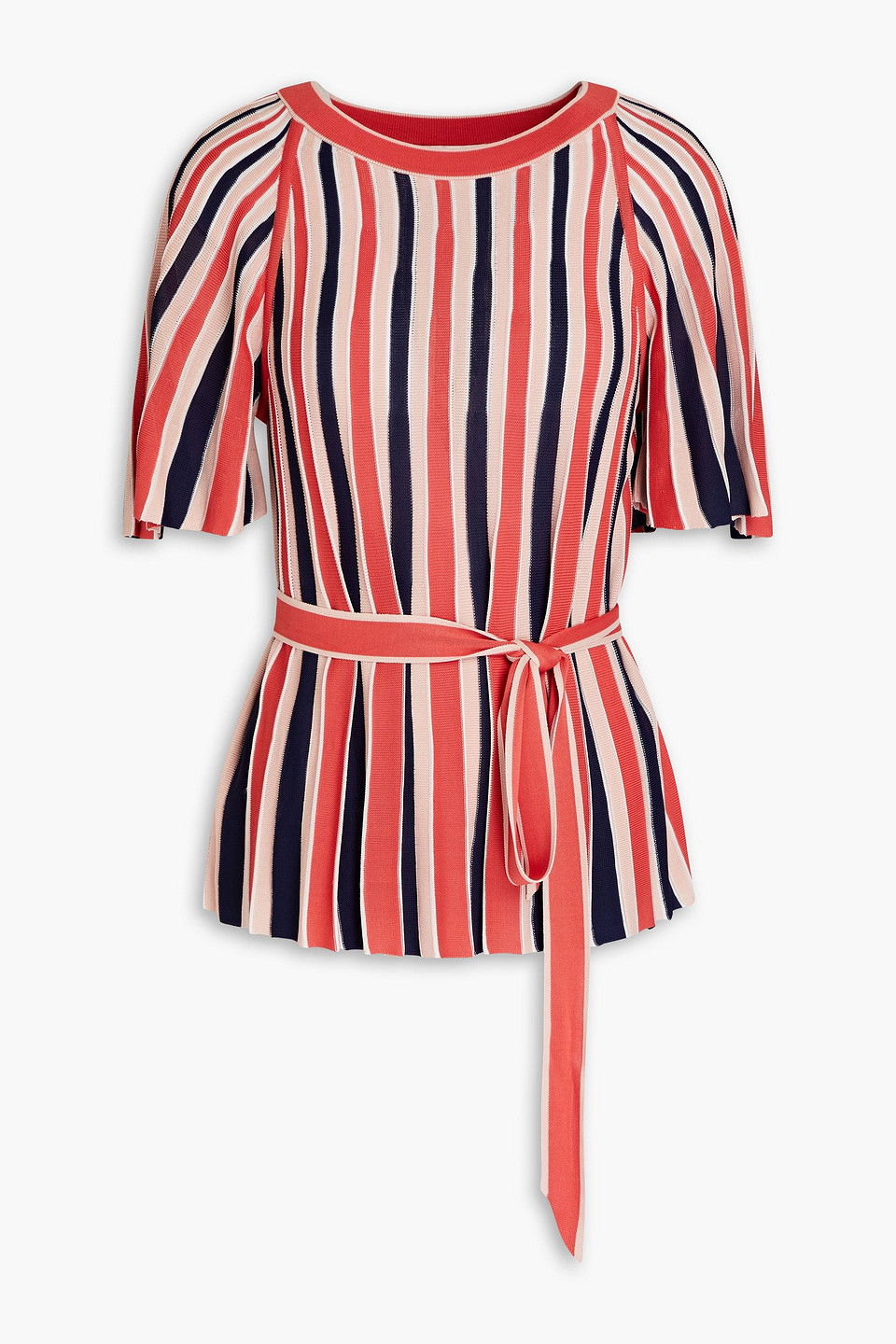 ZIMMERMANN Postcard Belted Striped Ribbed-Knit Top in Orange | Endource