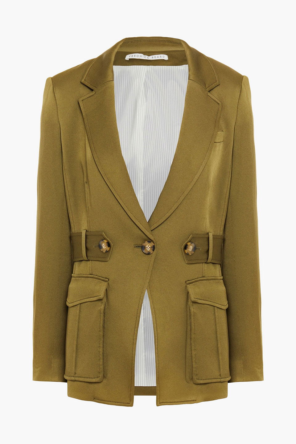 VERONICA BEARD Myla Dickey Satin-Crepe Blazer in Green | Endource