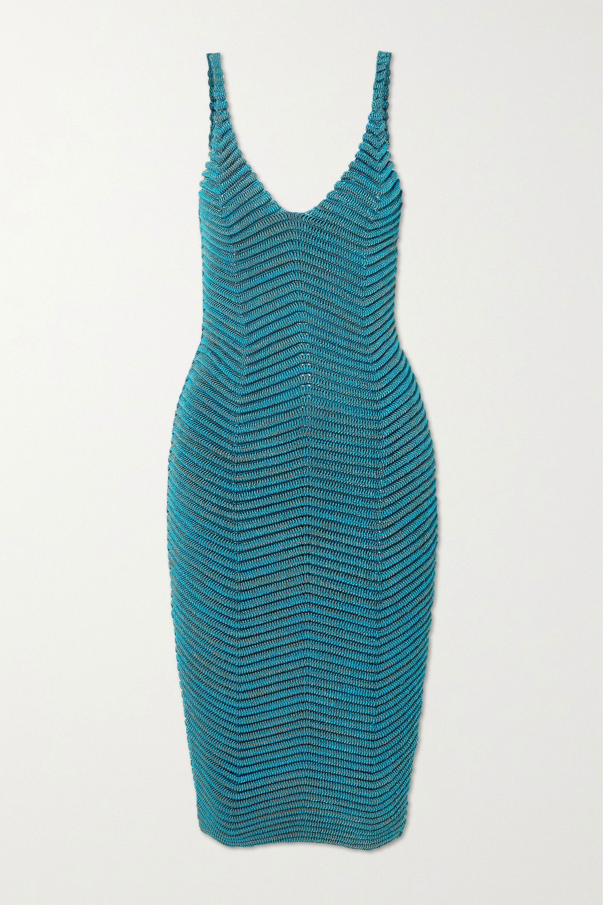 ISA BOULDER Body Curl Ribbed Stretch Dress in Blue | Endource