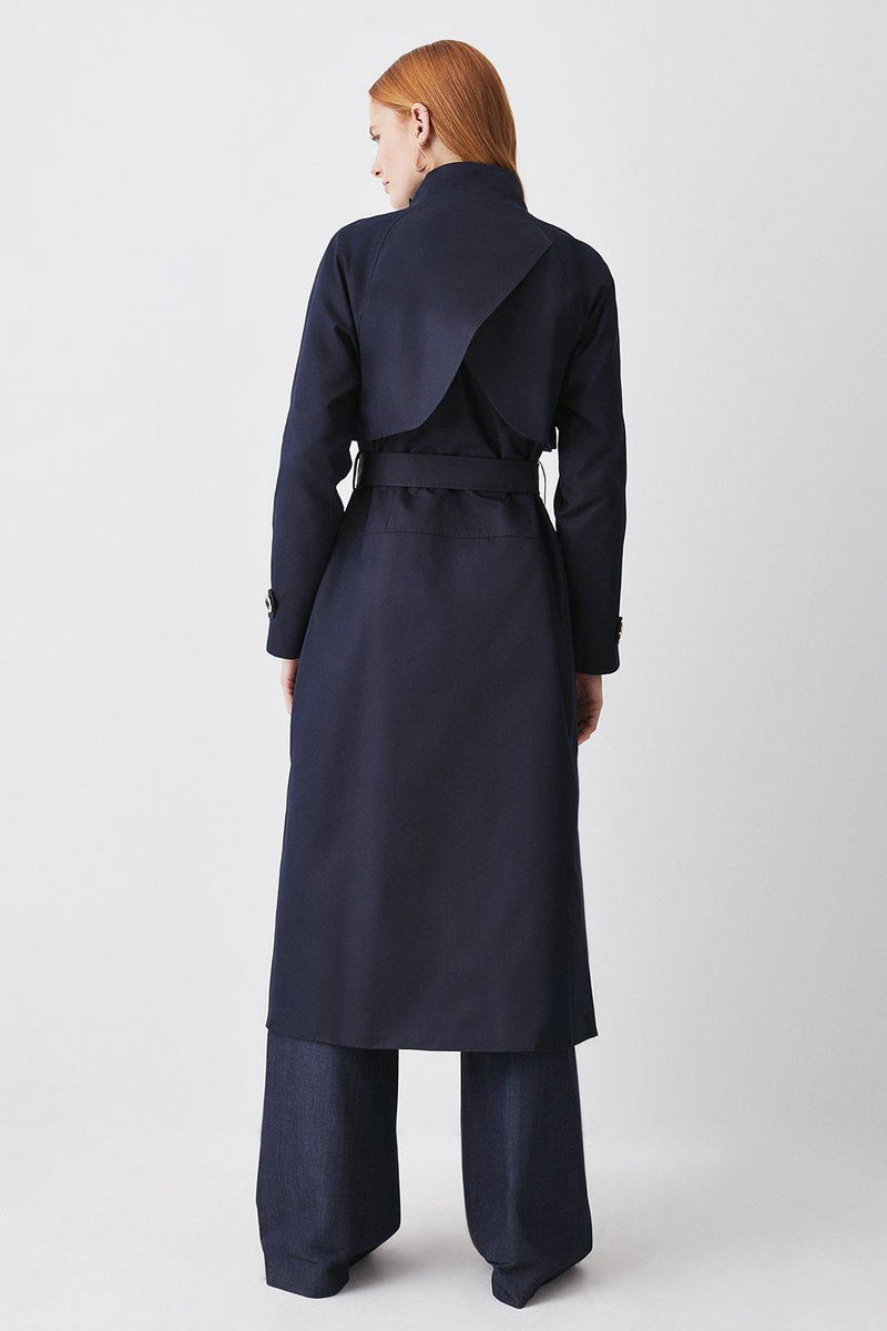 KAREN MILLEN Storm Flap Belted Trench Coat in Navy | Endource