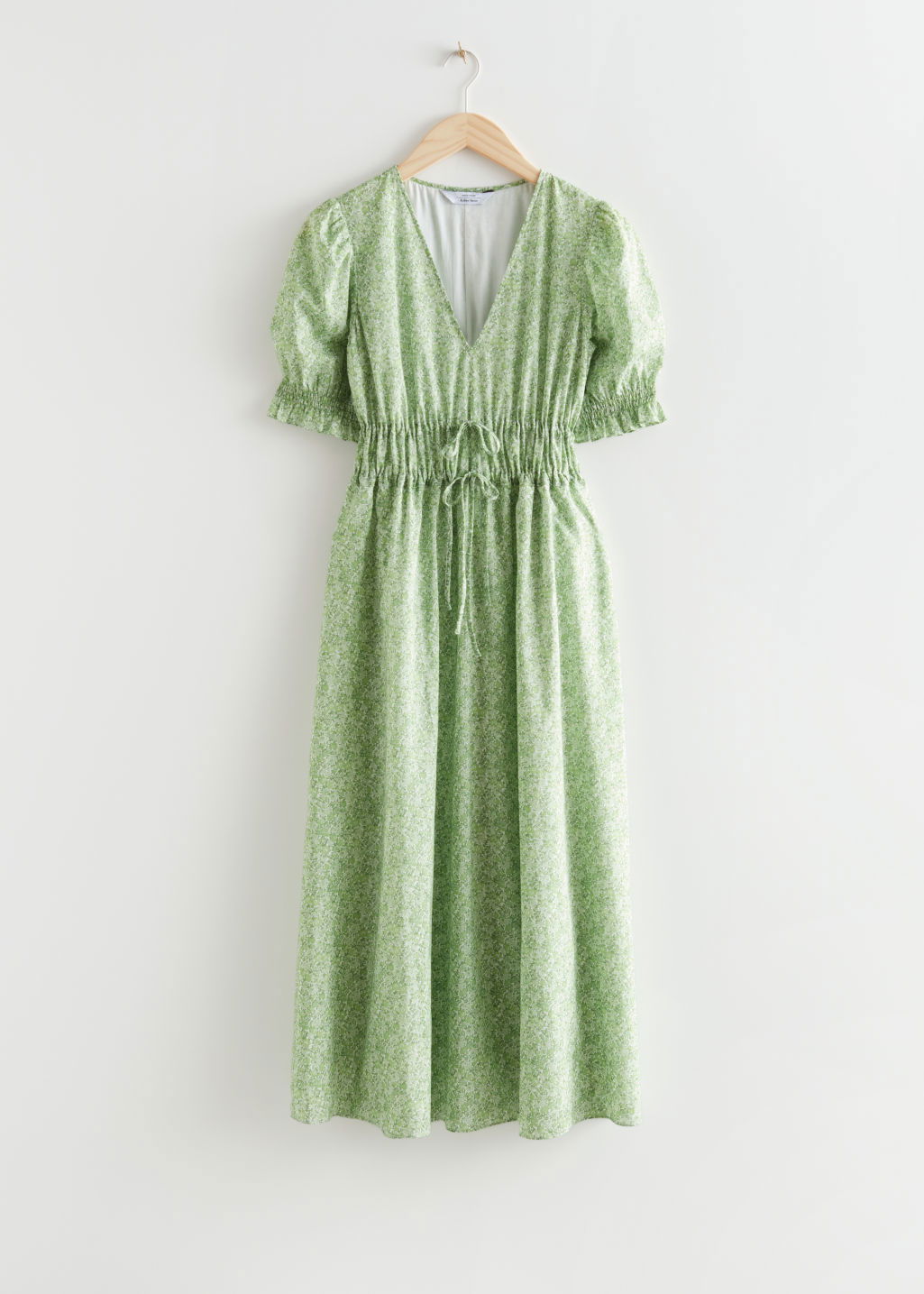 & OTHER STORIES Drawstring Waist Midi Dress in Green Print | endource