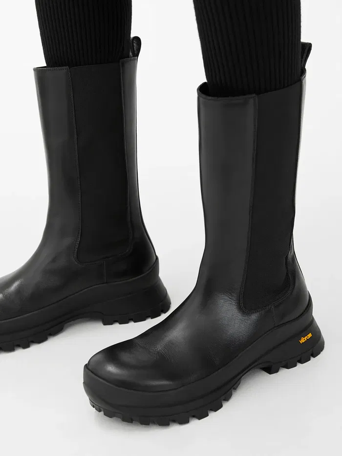 ARKET Chunky High-Shaft Leather Boots in Black | endource