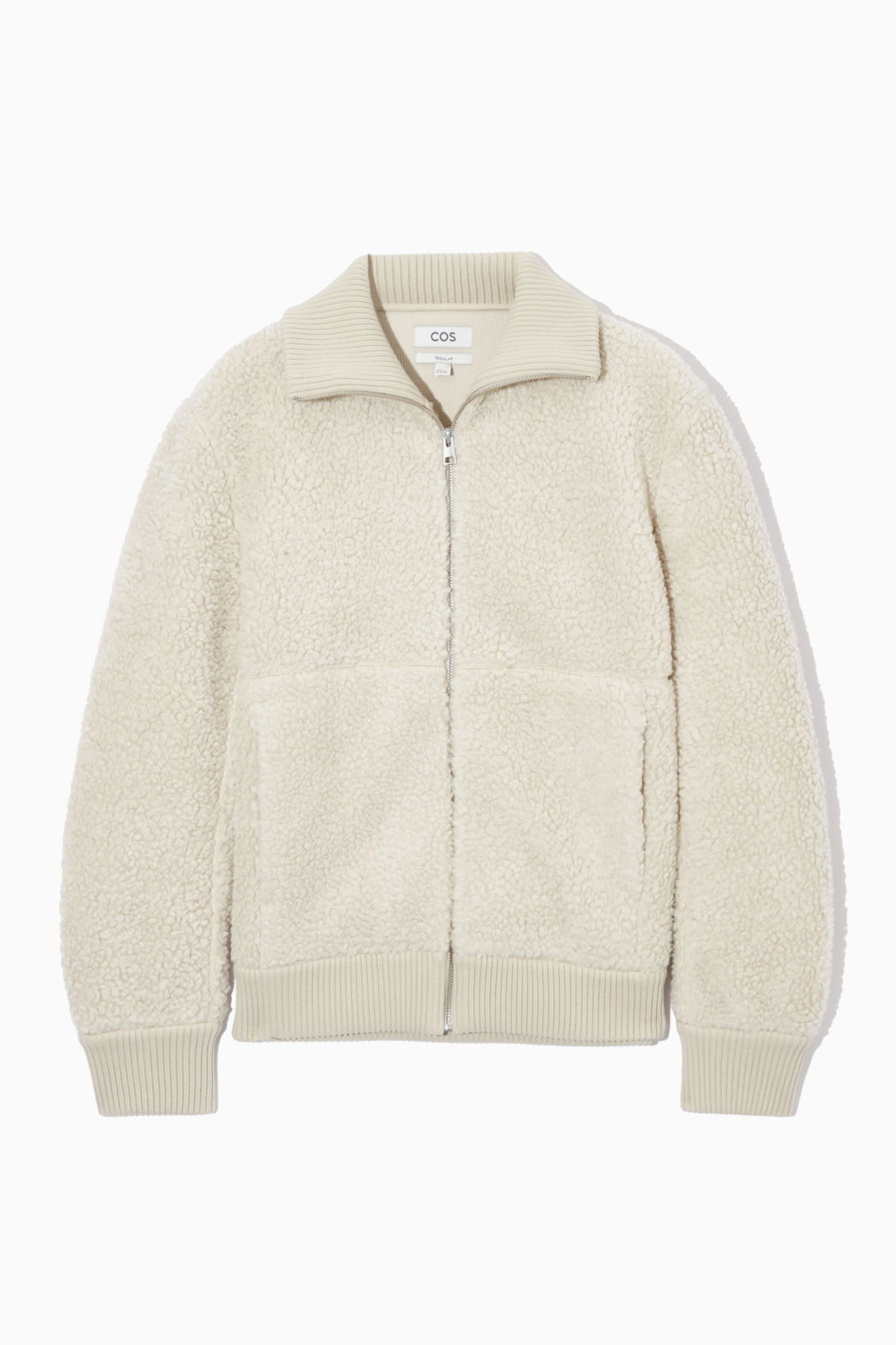 COS Funnel-Neck Teddy Jacket in LIGHT BEIGE | endource