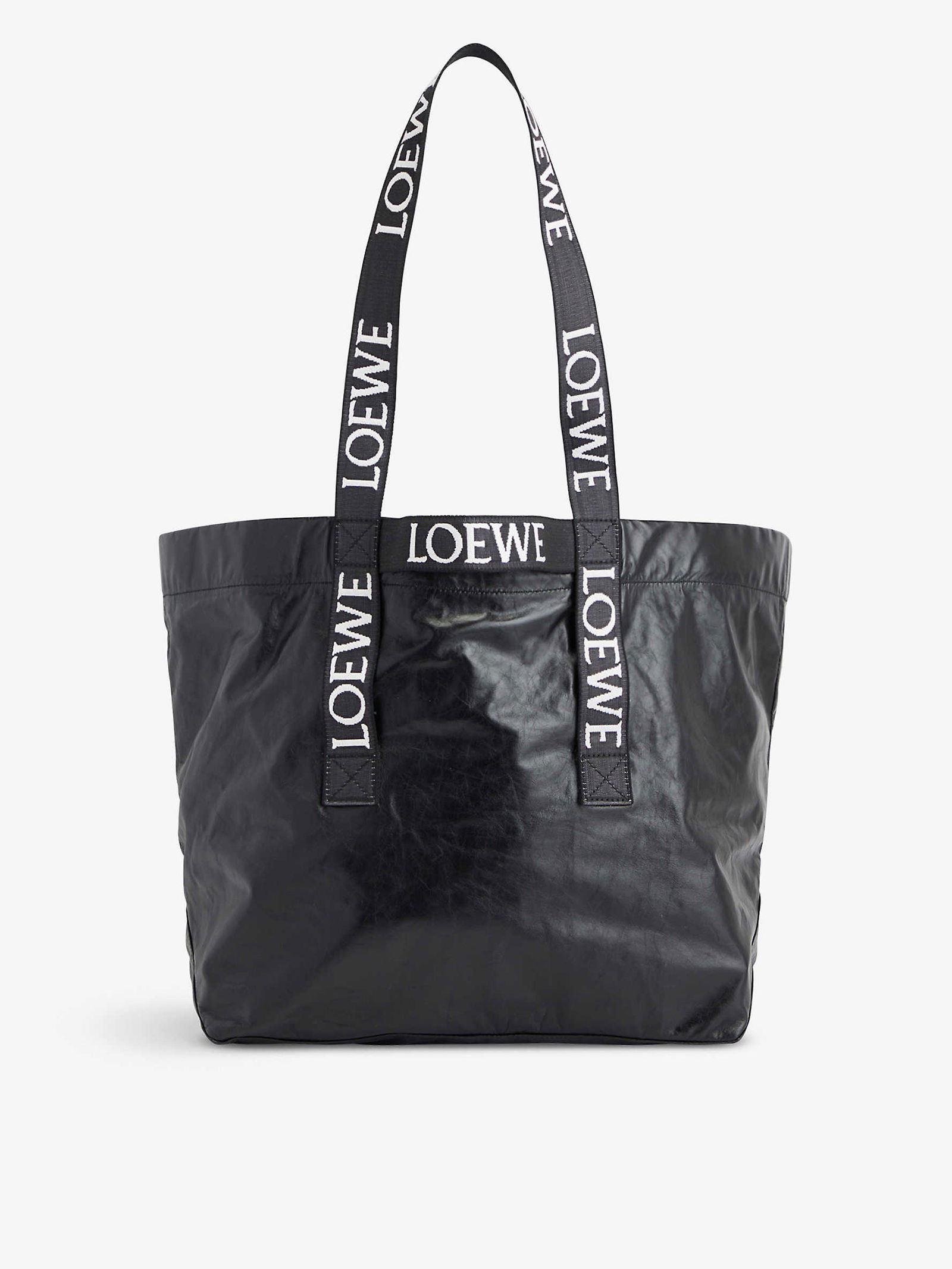 LOEWE Fold Twin-Handle Leather Tote Bag in BLACK | Endource