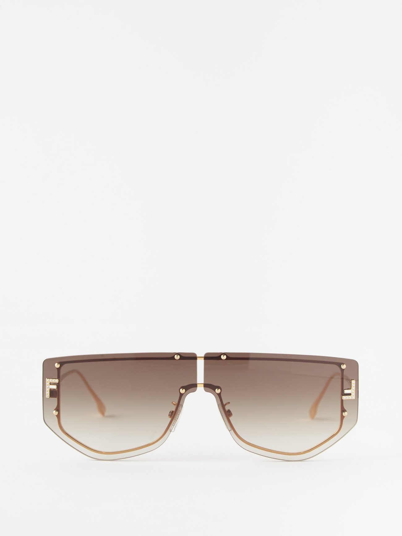 FENDI EYEWEAR Fendi First Rimless Shield Metal Sunglasses | endource