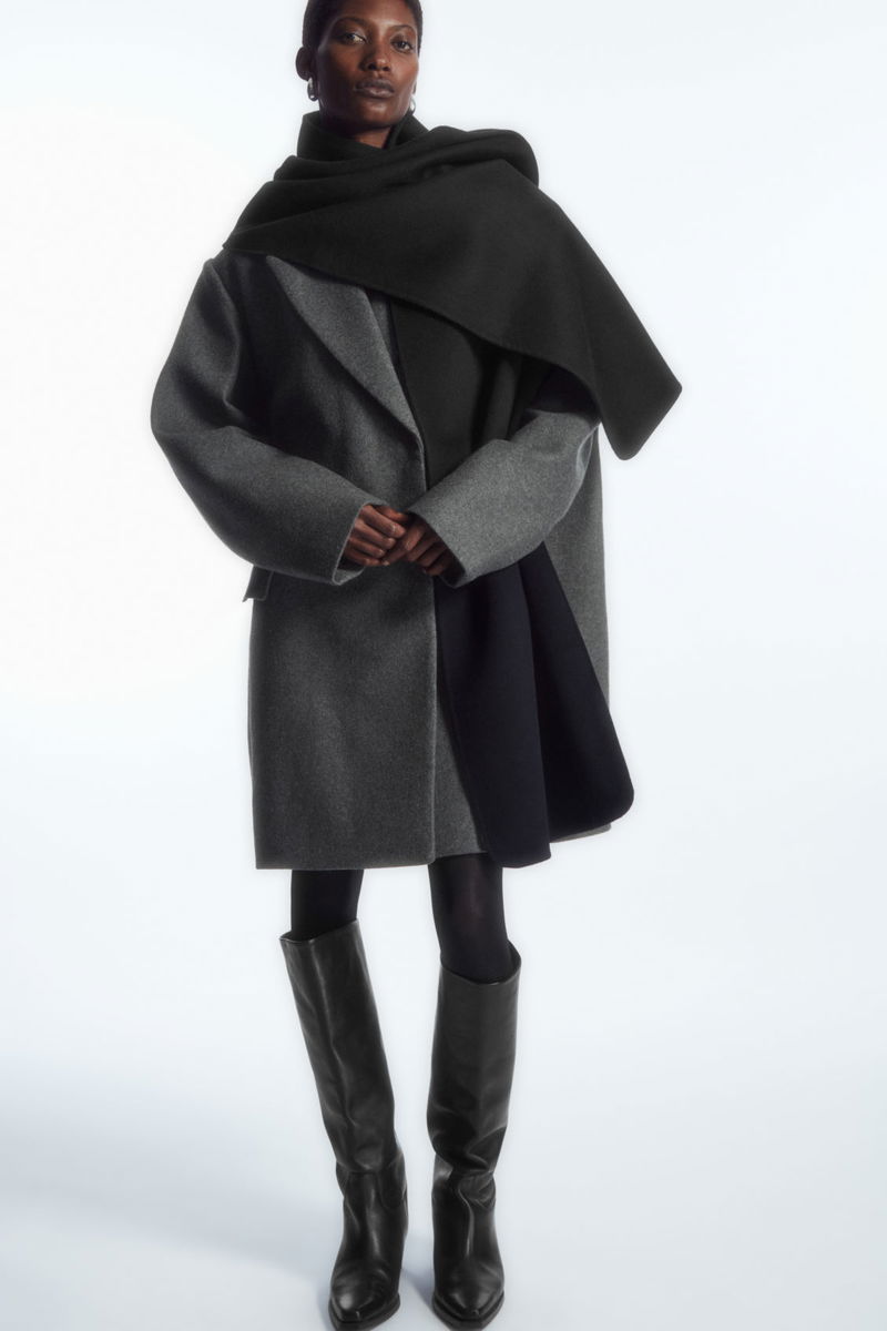 COS Oversized Double-Faced Wool Scarf in BLACK | endource