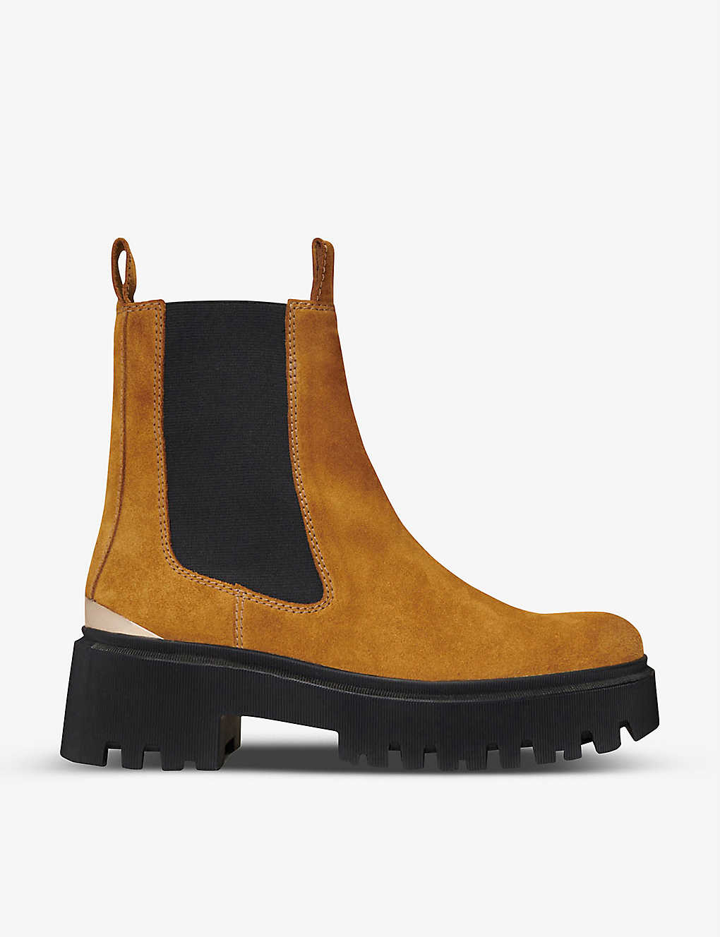 MAJE Platform Suede Heeled Chelsea Boots in Bruns | Endource