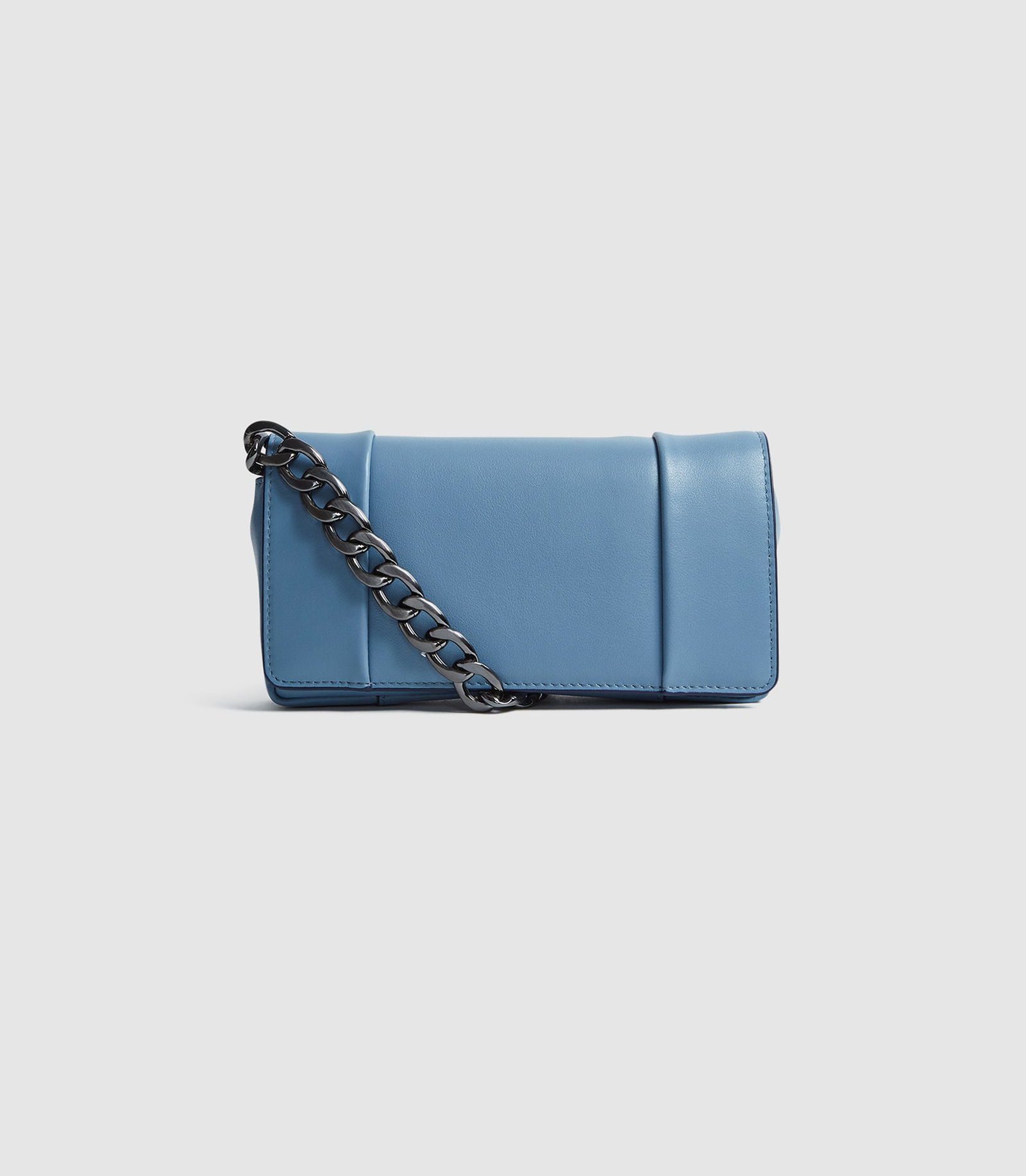 REISS Alma Clutch Small Leather Clutch Bag in Slate Blue | Endource