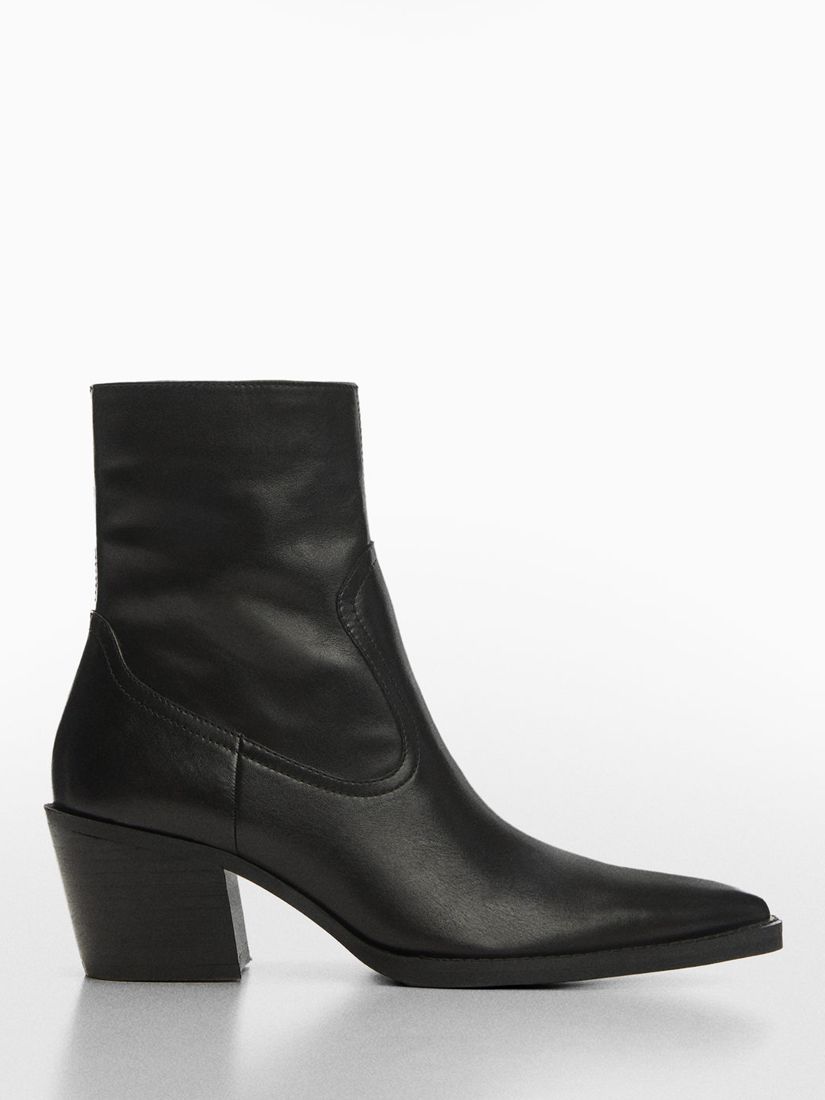 MANGO Coa Leather Cowboy Boots in Black | endource