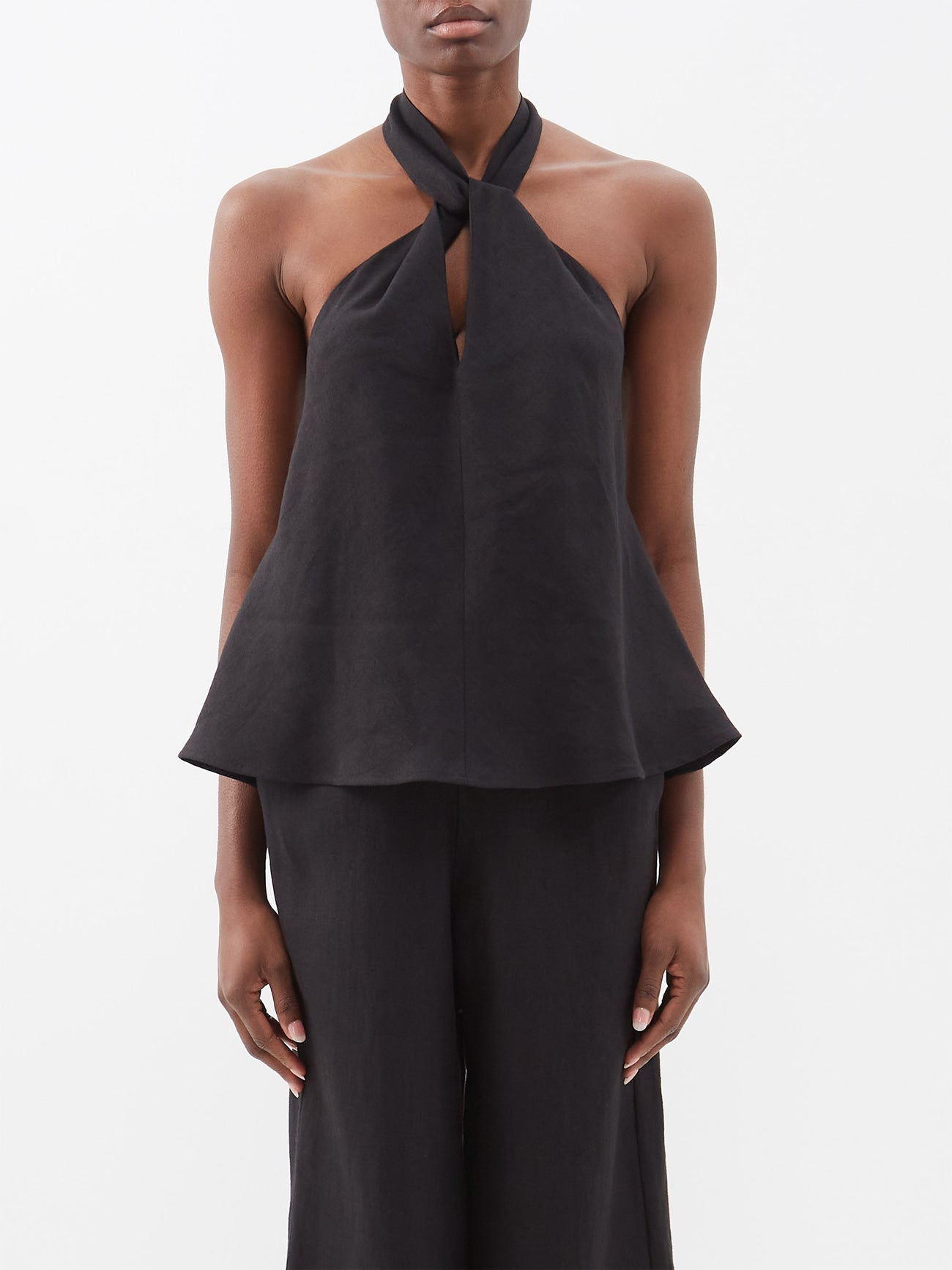 CASA RAKI Luna Organic-Linen Top in Black | endource
