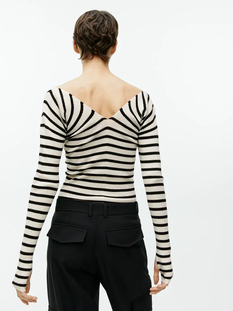 ARKET Sunray Stripe Jumper in White/Black | endource