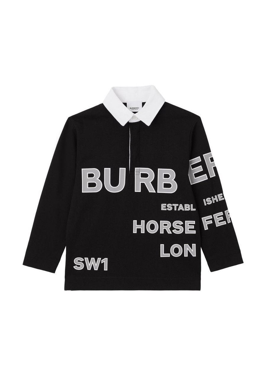BURBERRY Long-Sleeve Horseferry Print Cotton Polo Shirt | Endource