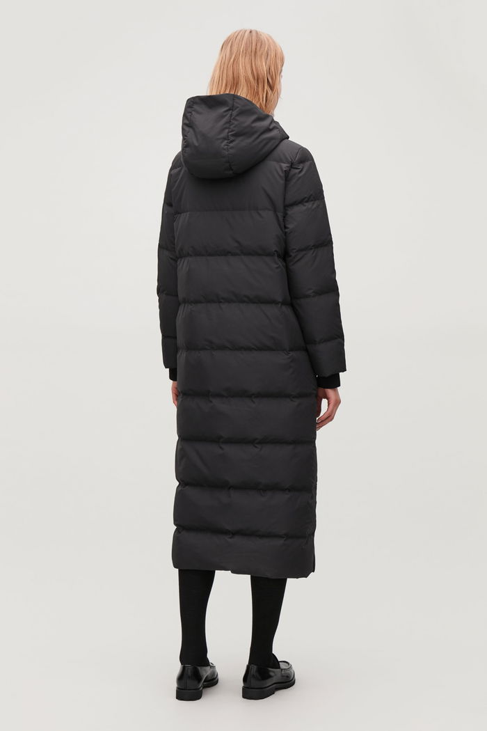 COS Hooded Long Puffer Coat in Black | endource