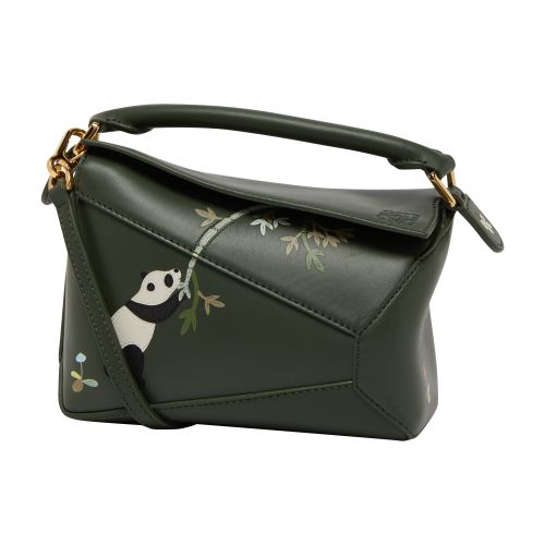 LOEWE Mini Puzzle Edge Pandas Bag in Bottle Green | Endource