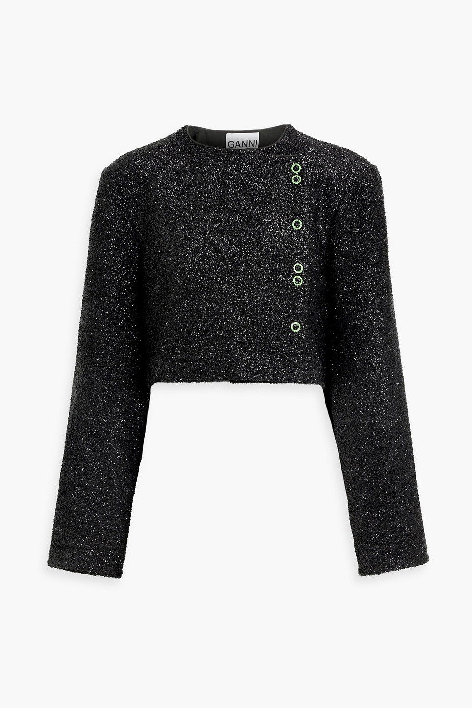 GANNI Cropped Metallic Bouclé-Tweed Jacket | endource