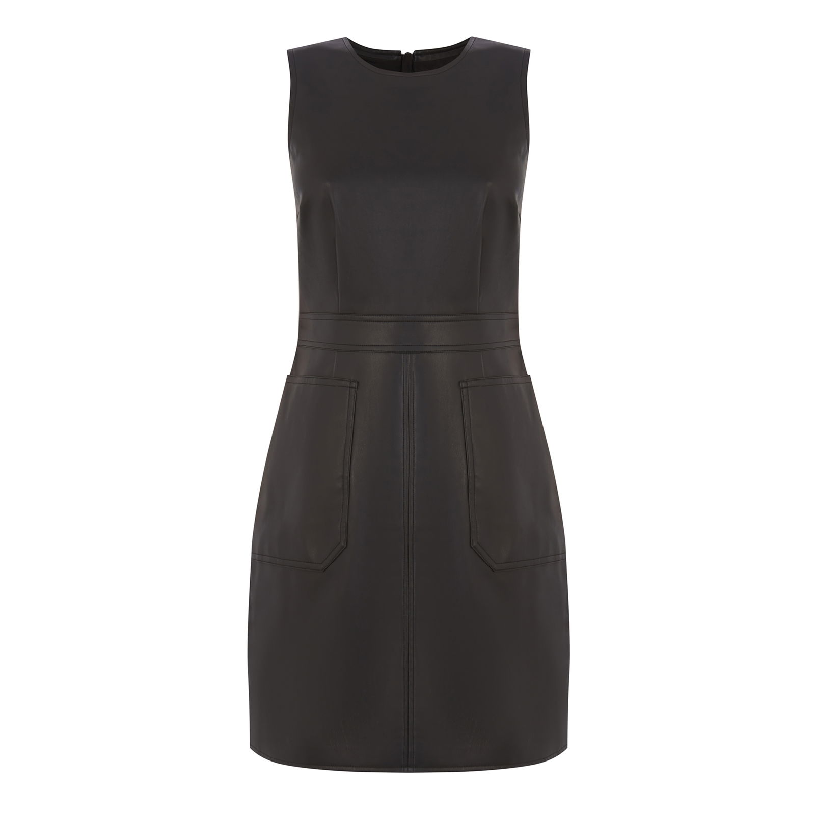 WAREHOUSE Faux-Leather Pinafore Dress in Black | Endource