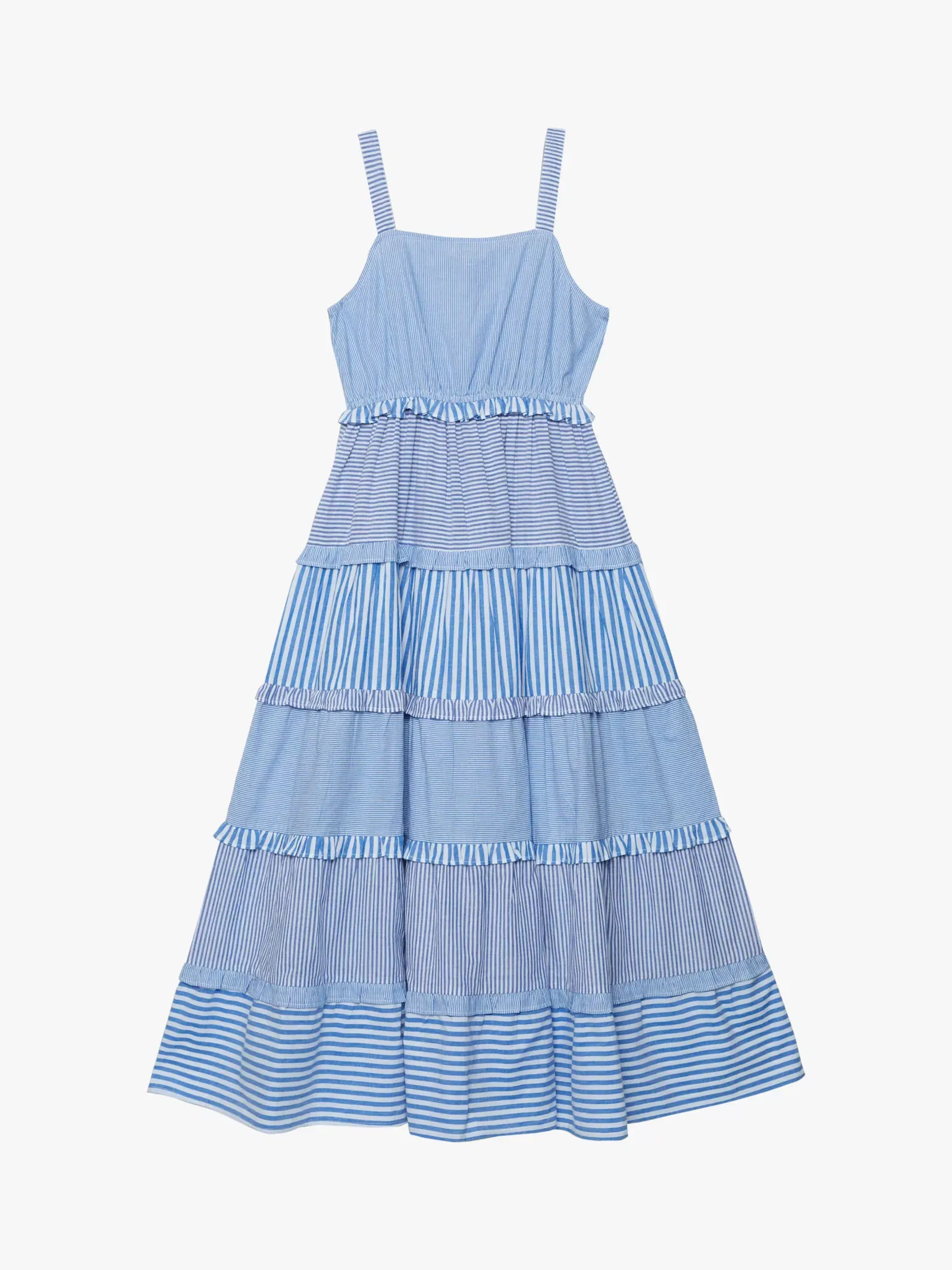 ALBARAY Mixed Stripe Sleeveless Tiered Midi Dress | endource