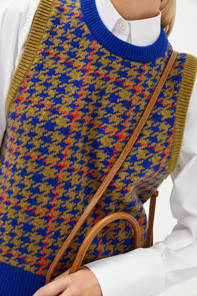 ARKET Jacquard-Knit Vest in Ochre/Blue Pattern | endource