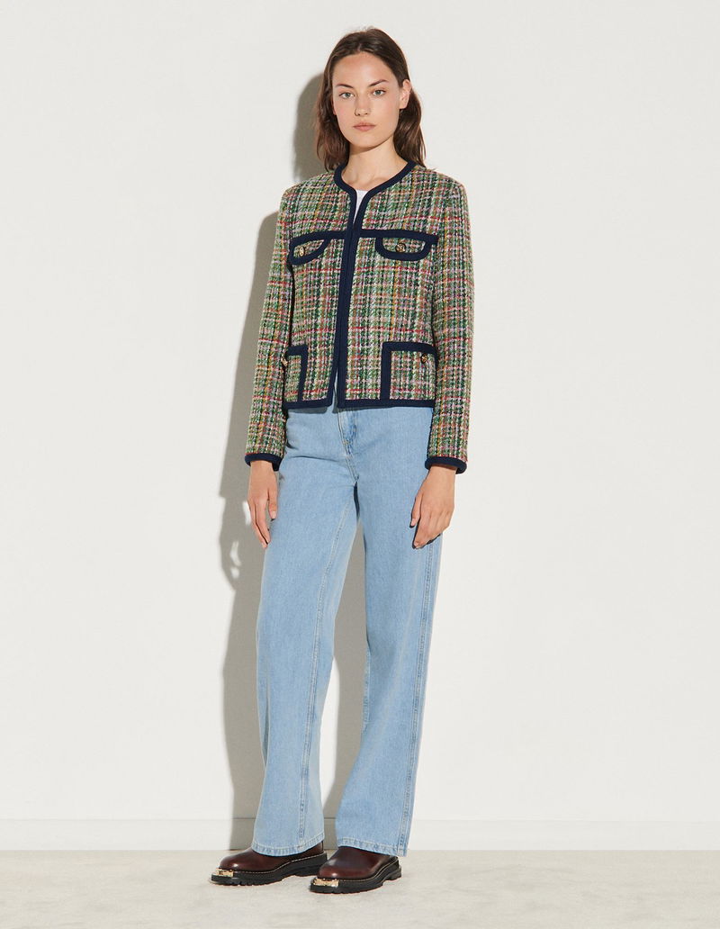 SANDRO Multicoloured Tweed Jacket in Multi-Color | endource