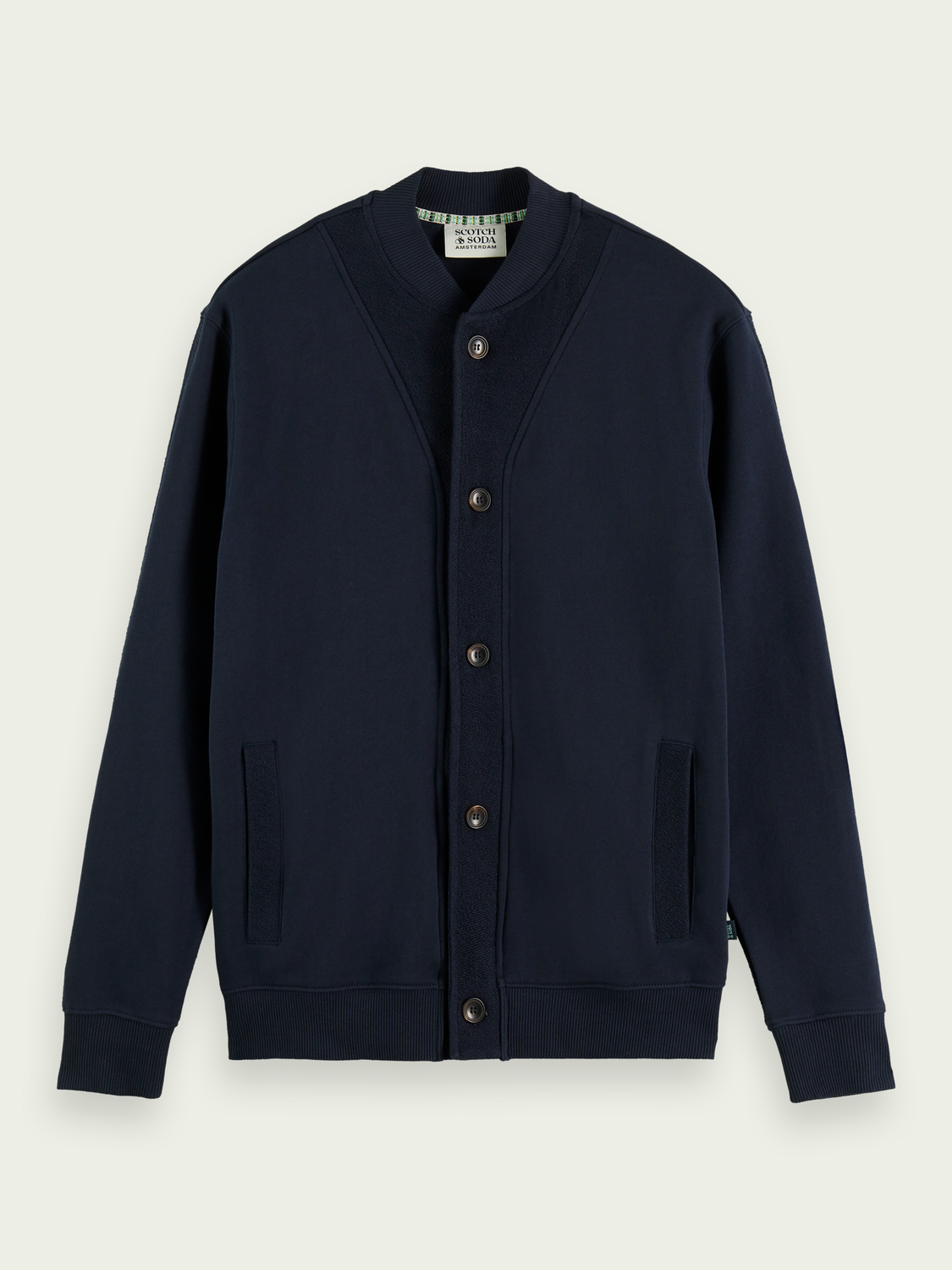 SCOTCH & SODA Embroidered Bomber-Style Cardigan in Navy | endource