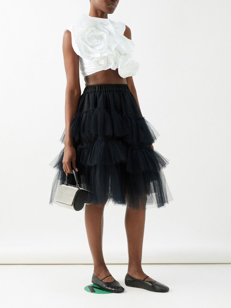SIMONE ROCHA Rose-Appliqué Cotton-Poplin Cropped Top in White | endource