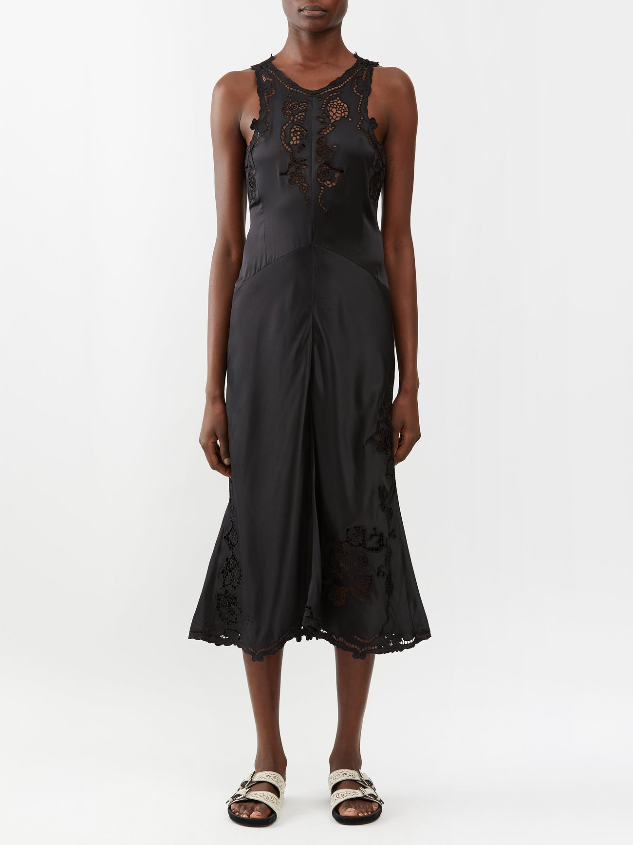 ISABEL MARANT Jadel Lace-Panel Silk-Blend Midi Dress in Black | endource