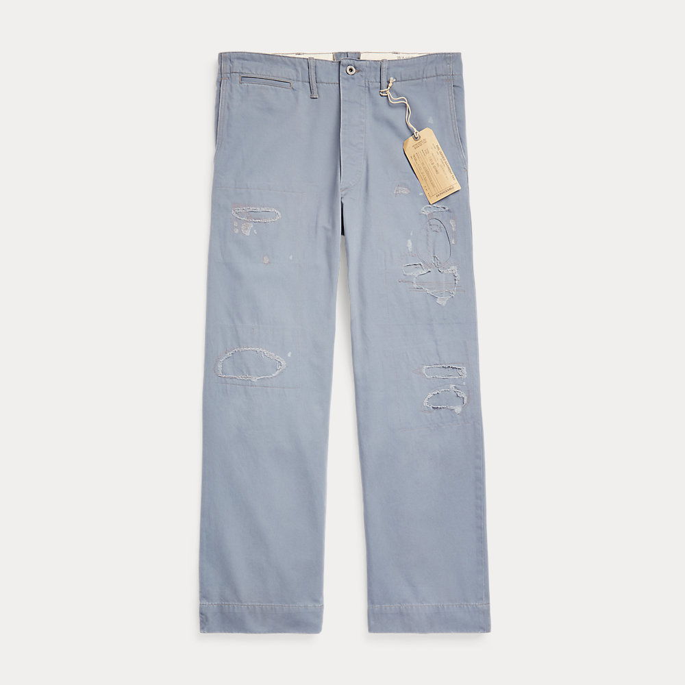 RALPH LAUREN RRL Distressed Chino Field Trouser in Blue | endource